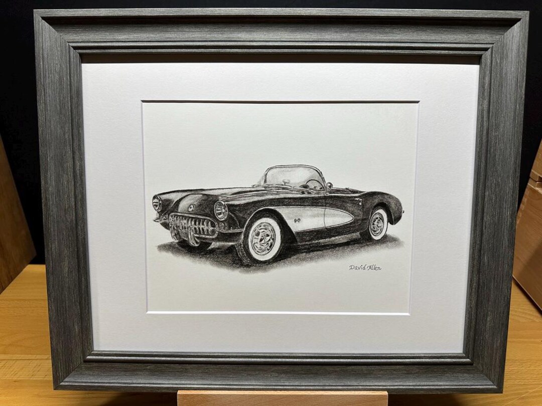 1957 Chevrolet Corvette Graphite Pencil Art Sketch Drawing Print ...