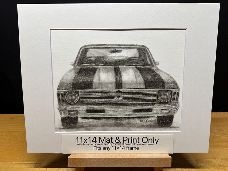 1972 Chevy Chevrolet Nova Car Graphite Pencil Art Sketch Drawing Print ...