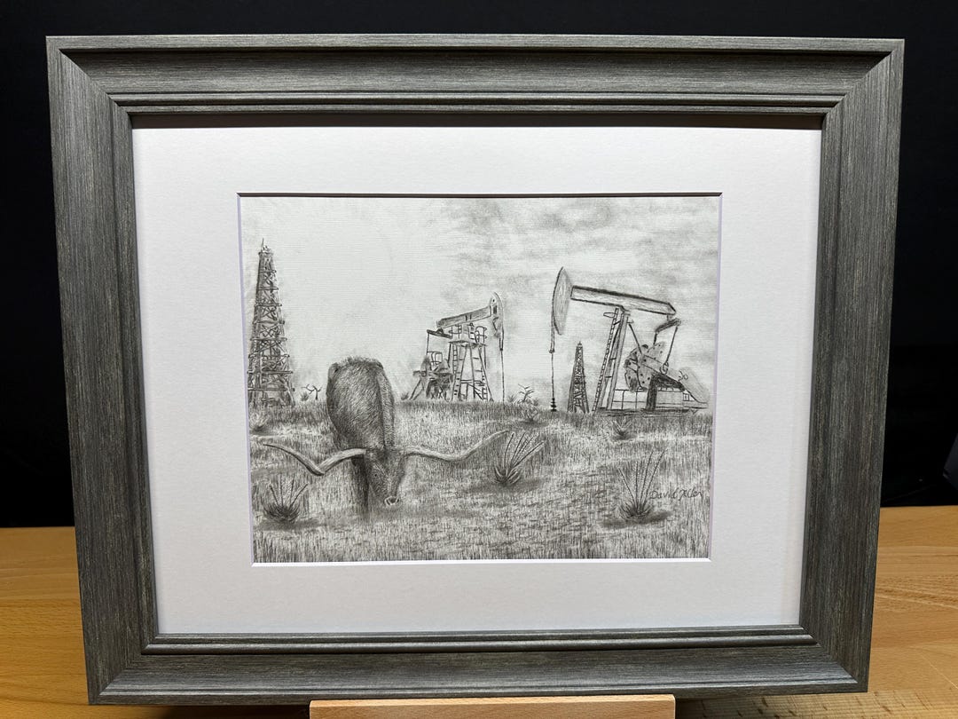 Oilfield Longhorn Cattle Cow Bull Pump Jack Oil Derrick Oil Gas Texas ...