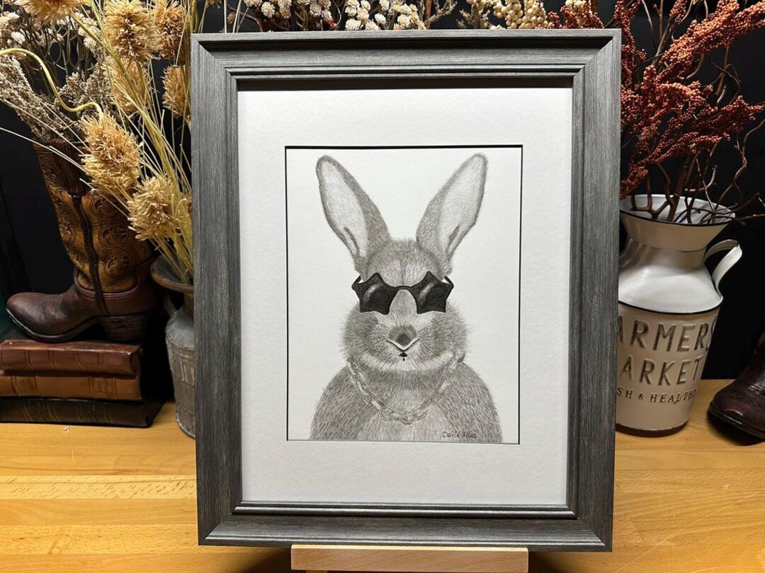 Bunny Rabbit Nature Wildlife Graphite Pencil Art Sketch Drawing Print ...