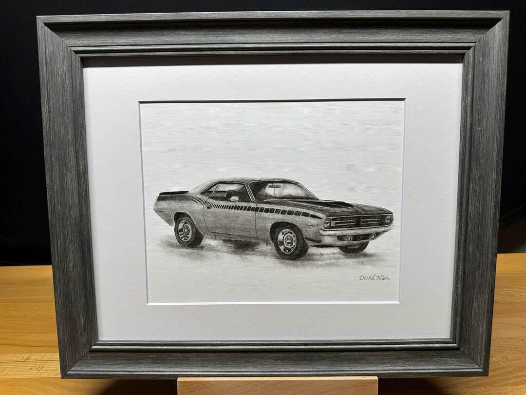 1970 Plymouth Barracuda CUDA Car Graphite Pencil Sketch Drawing Print ...