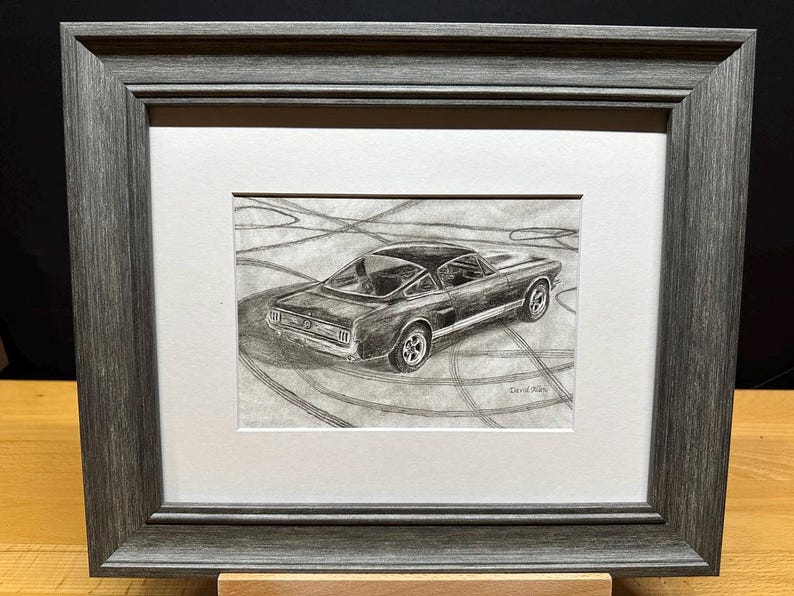 1966 Ford Mustang Fastback Graphite Pencil Art Sketch Drawing Print ...