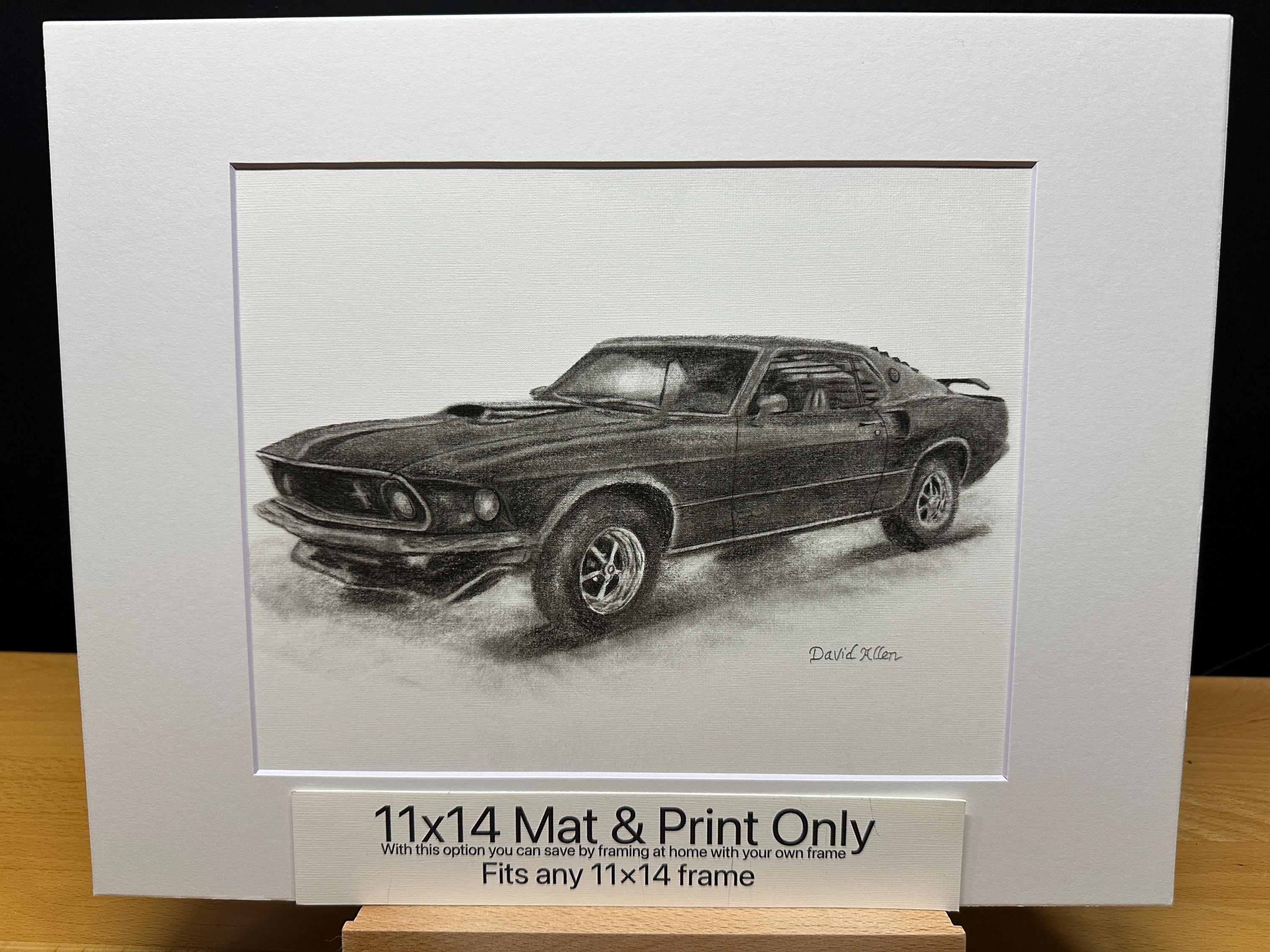 1969 Ford Mustang Fastback Mach 1 Car Graphite Pencil Art Sketch ...