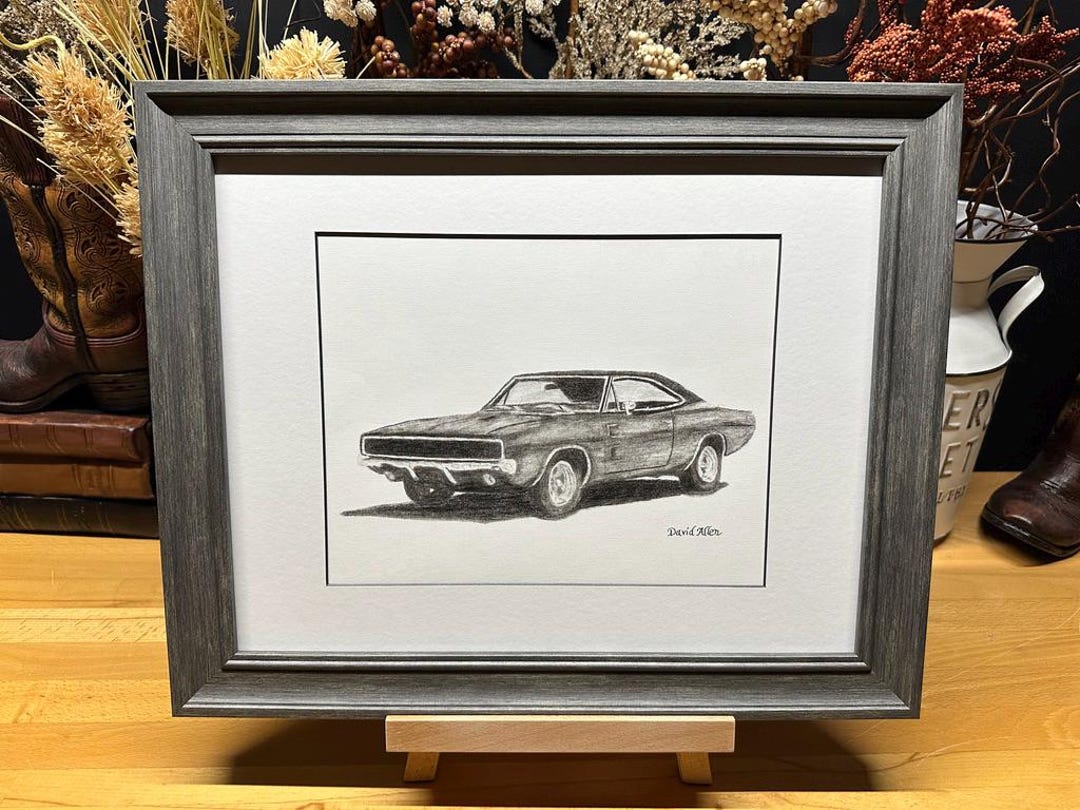 1968 Dodge Charger Car Graphite Pencil Art Sketch Drawing Print Picture ...