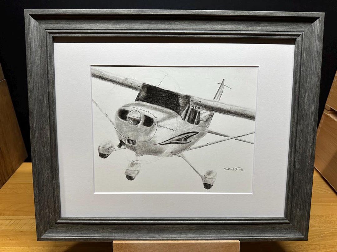 Cessna 172 Airplane Graphite Pencil Art Sketch Drawing Print Picture ...