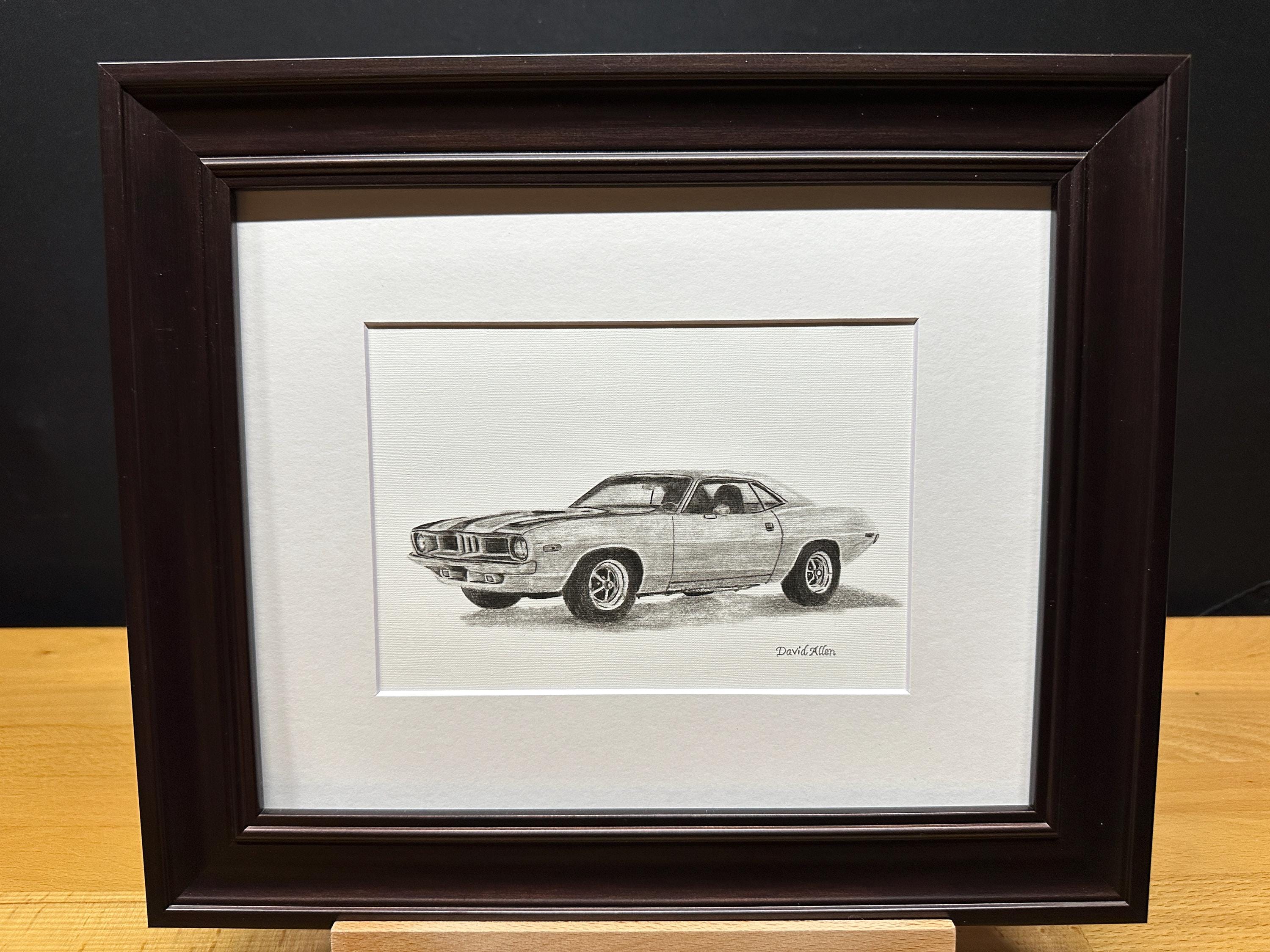 1973 Plymouth Barracuda CUDA Car Graphite Pencil Sketch Drawing Print ...
