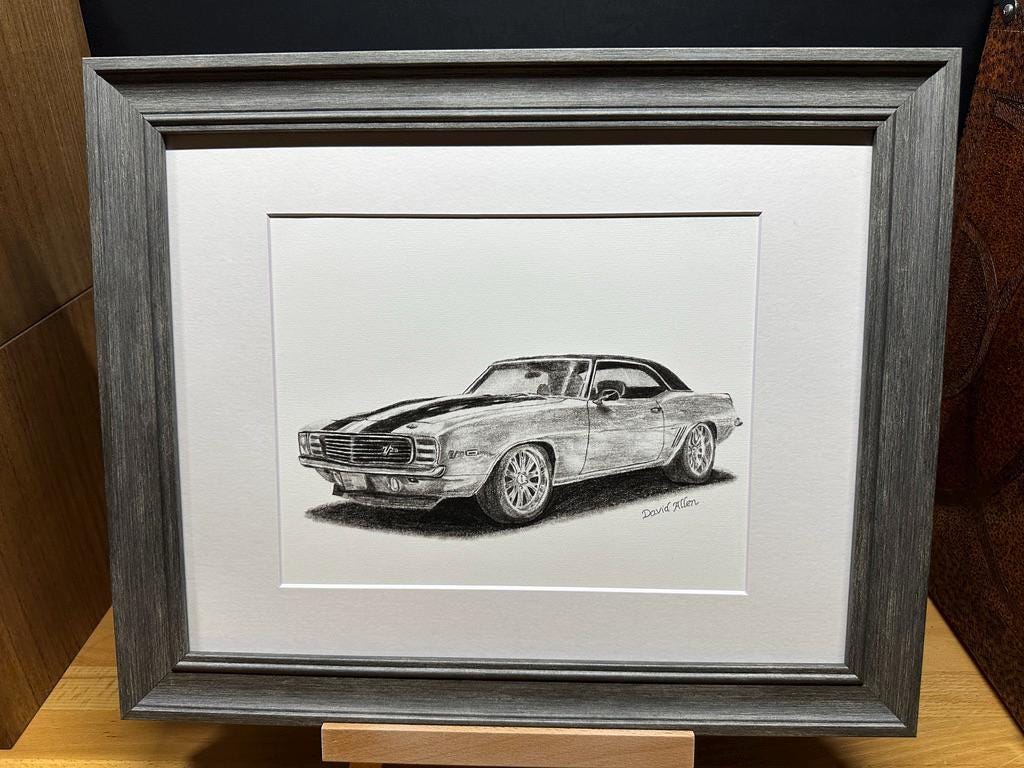 1969 Chevrolet Camaro Z28 Car Graphite Pencil Art Sketch Drawing Print ...