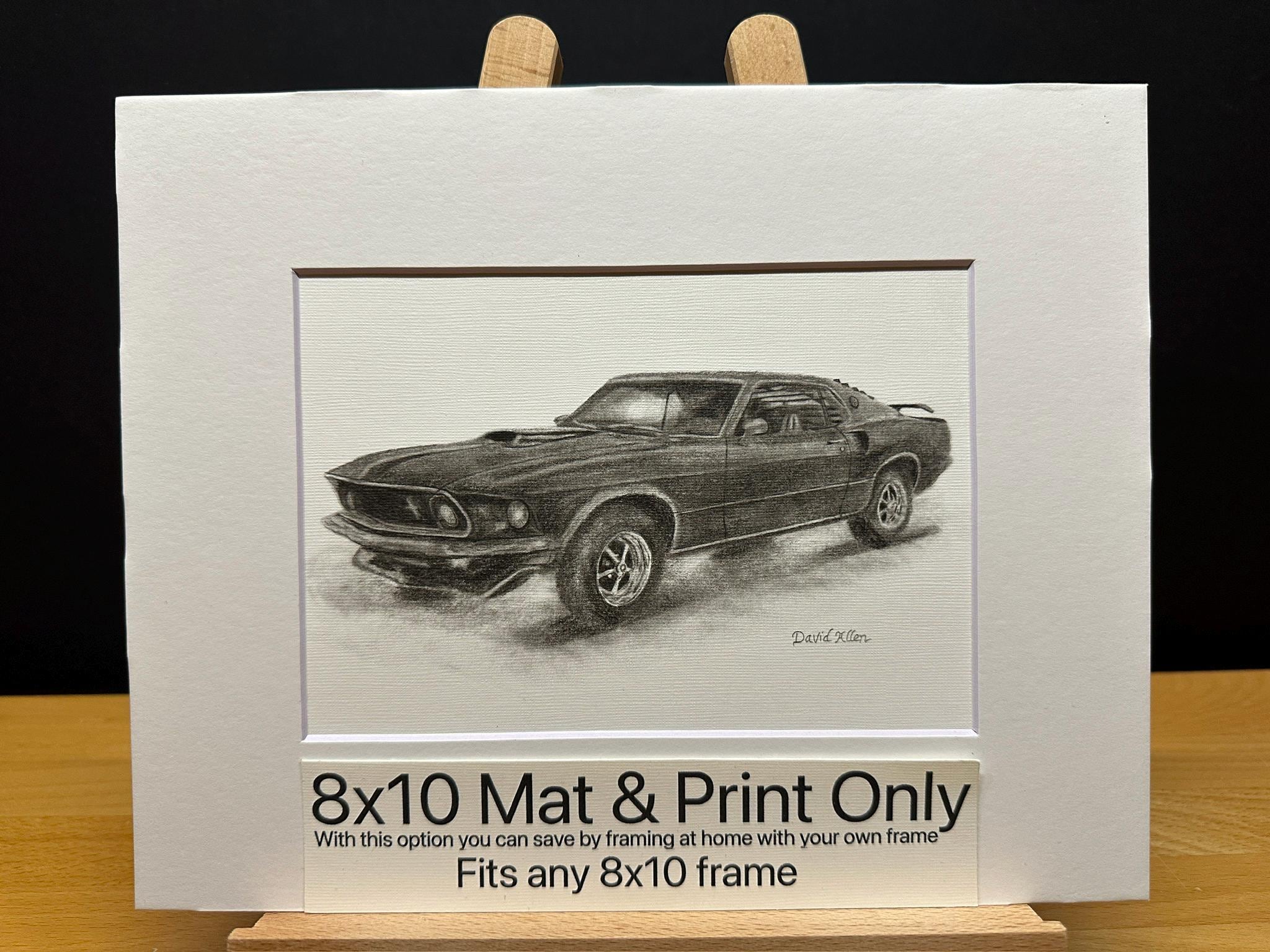 1969 Ford Mustang Fastback Mach 1 Car Graphite Pencil Art Sketch ...