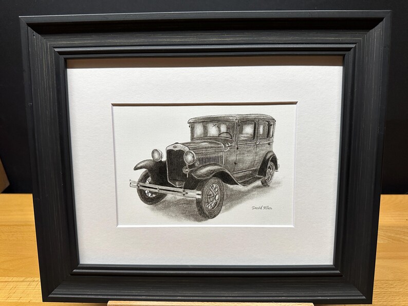 Ford Model A Sedan Graphite Pencil Art Sketch Drawing Print Picture ...