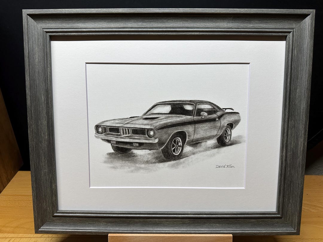 1972 Plymouth Barracuda CUDA Car Graphite Pencil Sketch Drawing Print ...