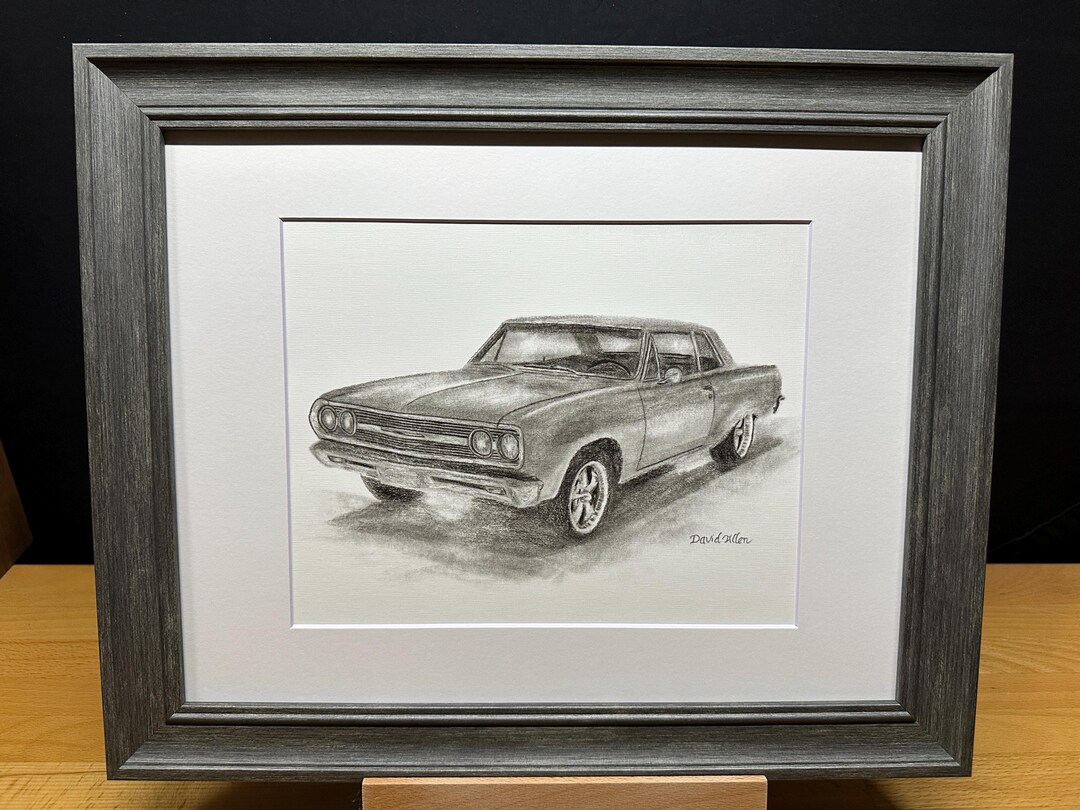 1965 Chevrolet Chevelle Car Graphite Pencil Art Sketch Drawing Print ...
