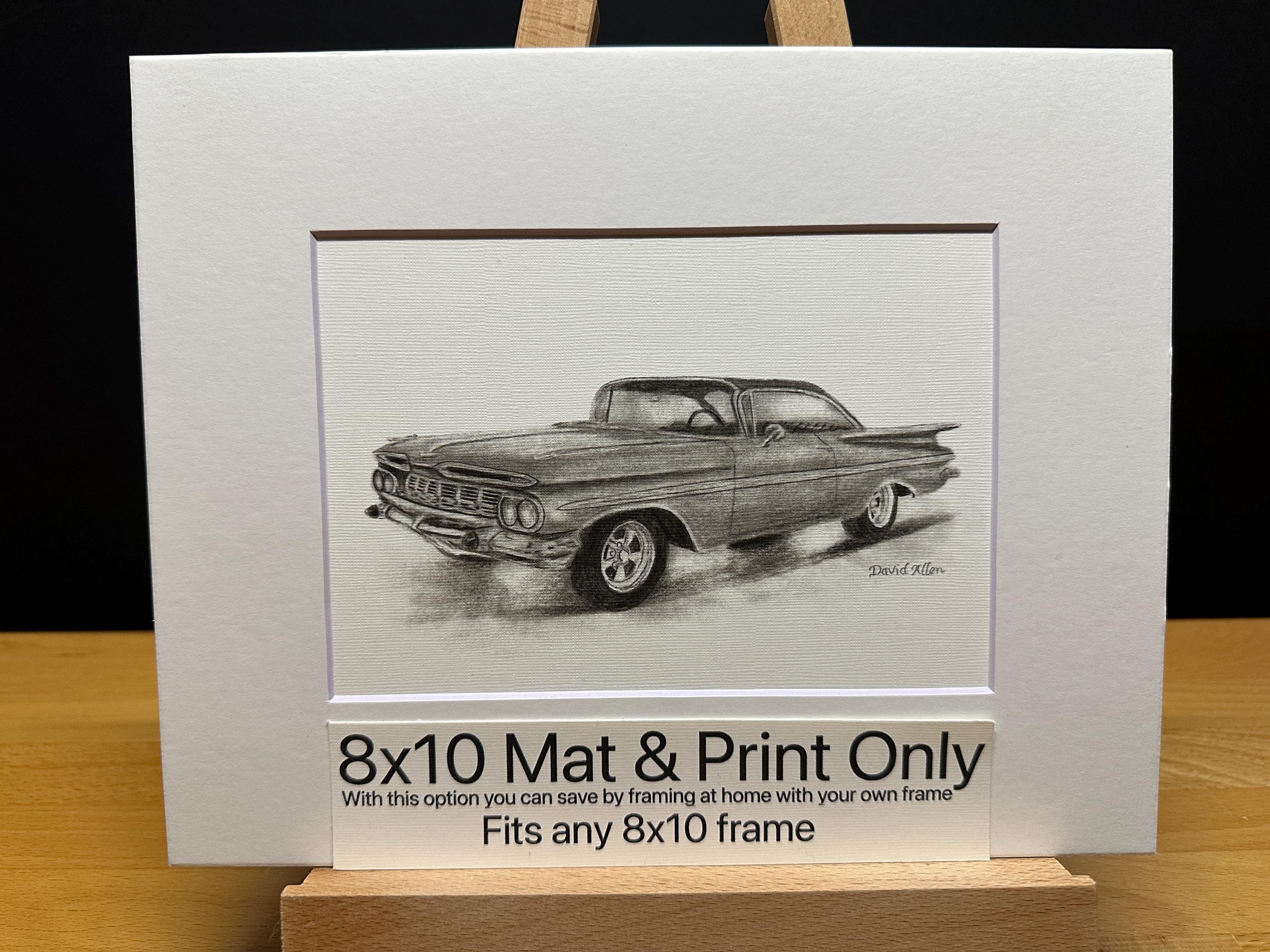 1959 Chevrolet Impala Car Graphite Pencil Art Sketch Drawing Print ...