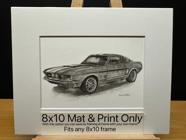 1967 Ford Mustang Shelby GT500 Fastback Car Graphite Pencil Art Sketch ...