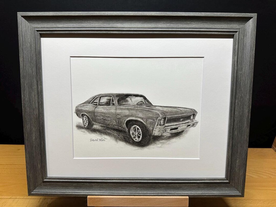 1970 Chevrolet Nova SS 396 Car Graphite Pencil Art Sketch Drawing Print ...