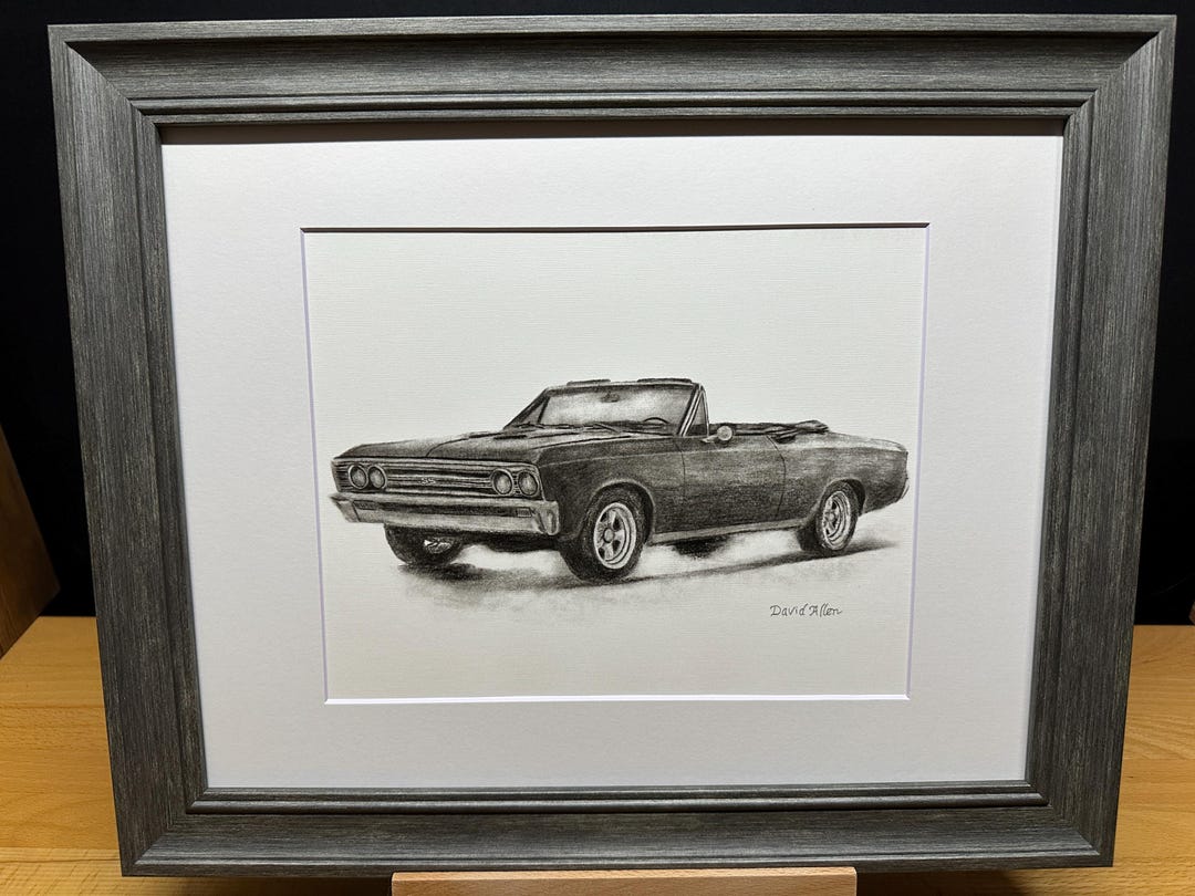 1967 Chevrolet Chevelle Convertible Car Graphite Pencil Sketch Drawing ...