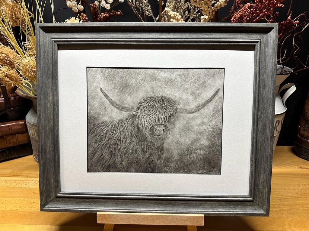 Highland Cow Bull Nature Wildlife Graphite Pencil Art Sketch Drawing ...