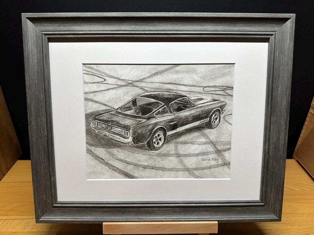 1966 Ford Mustang Fastback Graphite Pencil Art Sketch Drawing Print ...
