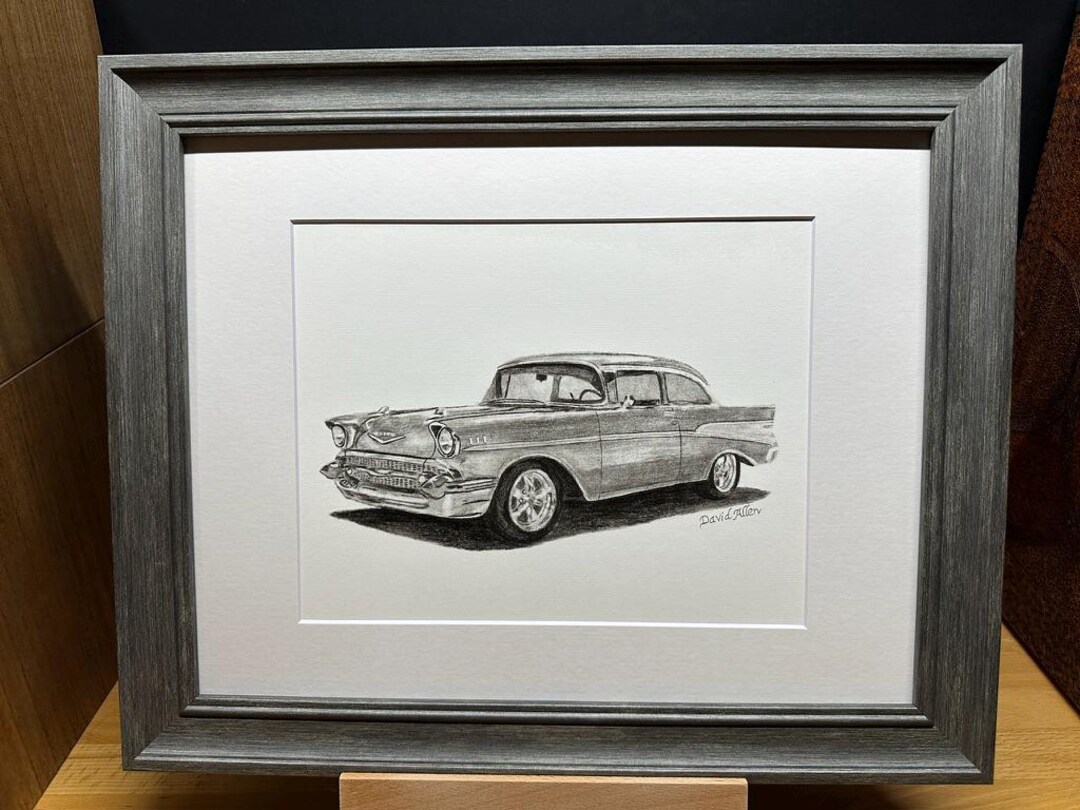 1957 Chevrolet Belair Car Graphite Pencil Art Sketch Drawing Print ...