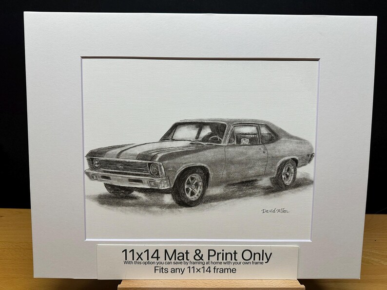 1972 Chevy Chevrolet Nova Car Graphite Pencil Art Sketch Drawing Print ...