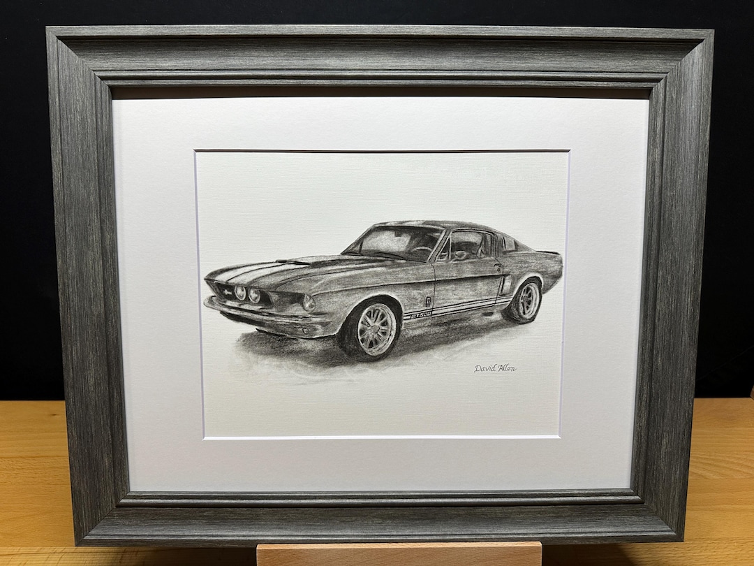 1967 Ford Mustang Shelby GT500 Fastback Car Graphite Pencil Art Sketch ...