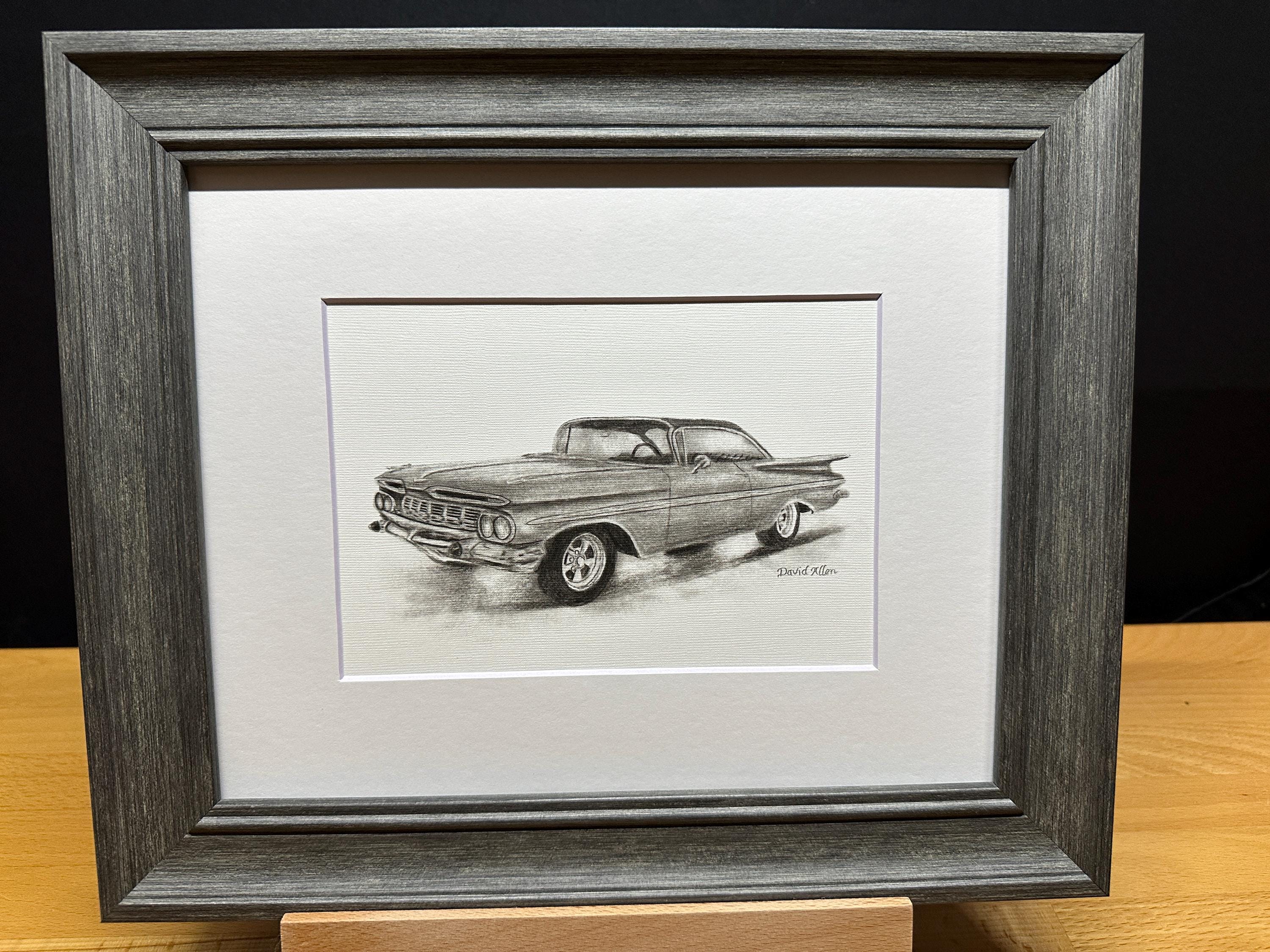 1959 Chevrolet Impala Car Graphite Pencil Art Sketch Drawing Print ...