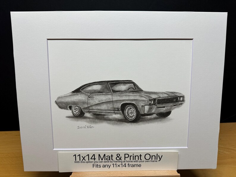 1968 Buick Gran Sport GS400 Car Pencil Art Sketch Drawing Print Picture ...
