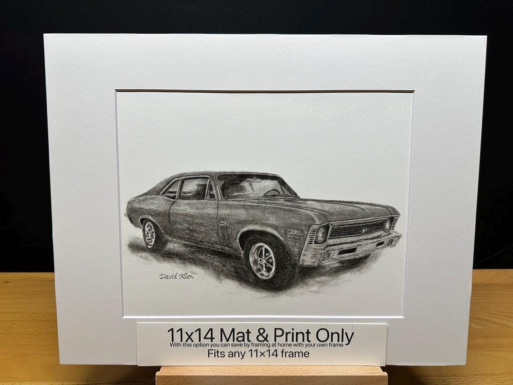 1970 Chevrolet Nova SS 396 Car Graphite Pencil Art Sketch Drawing Print ...