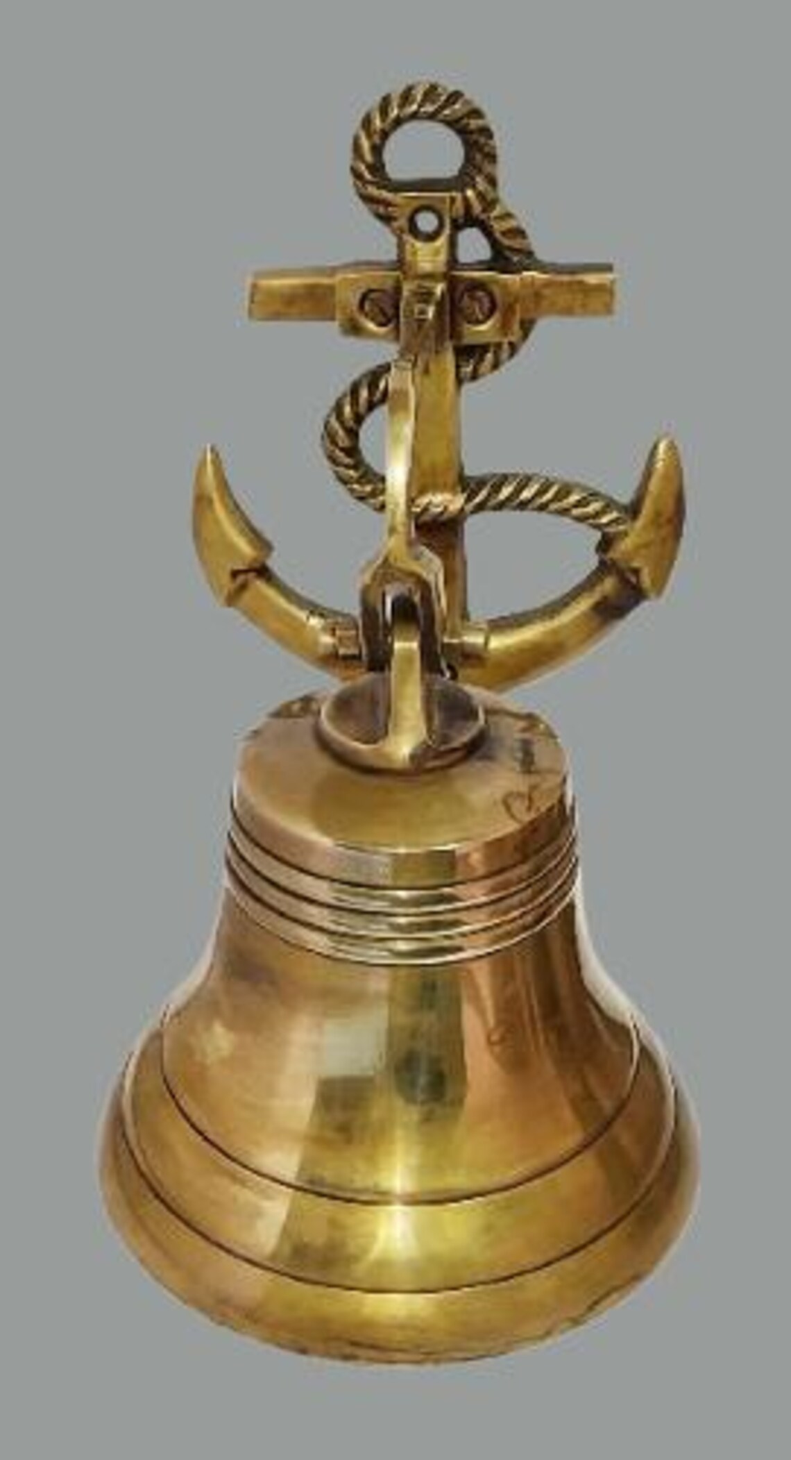Ships Deck Bell Solid Brass Anchor Ship Bell Nautical Rope Lanyard Pull ...