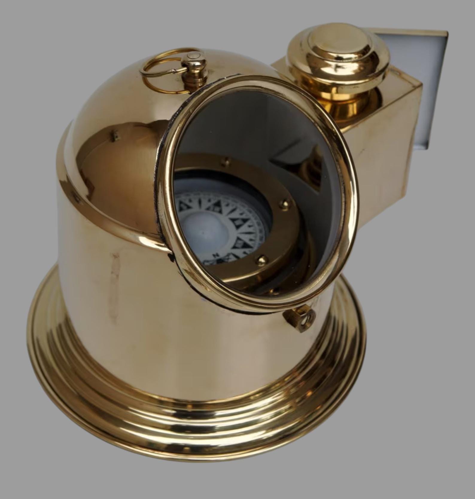 Antique Brass Floating Dial Compass and Lamp. Nautical Maritime Brass ...