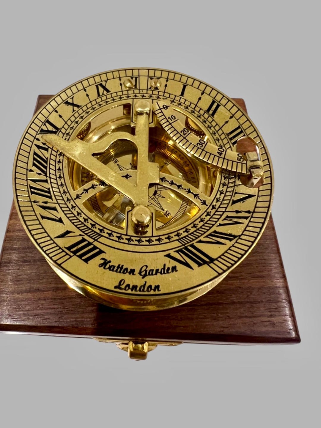 Antique Brass Sundial Compass in Stunning Wooden Box Vintage Brass ...