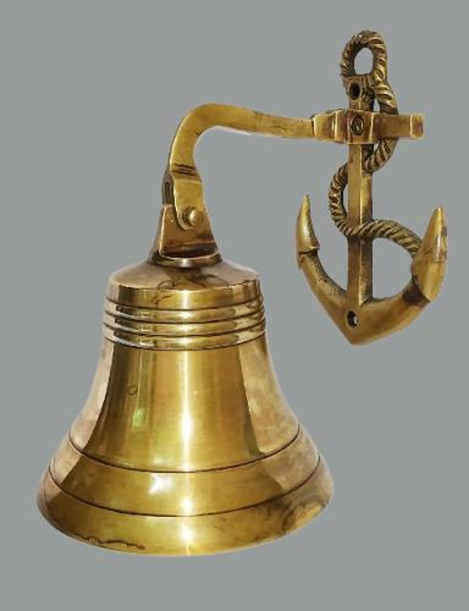 Ships Deck Bell Solid Brass Anchor Ship Bell Nautical Rope Lanyard Pull ...
