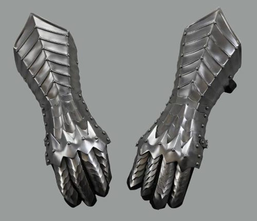 Medieval Style Silver Nazgul Gauntlets Steel Armor Gloves Crusader Larp ...