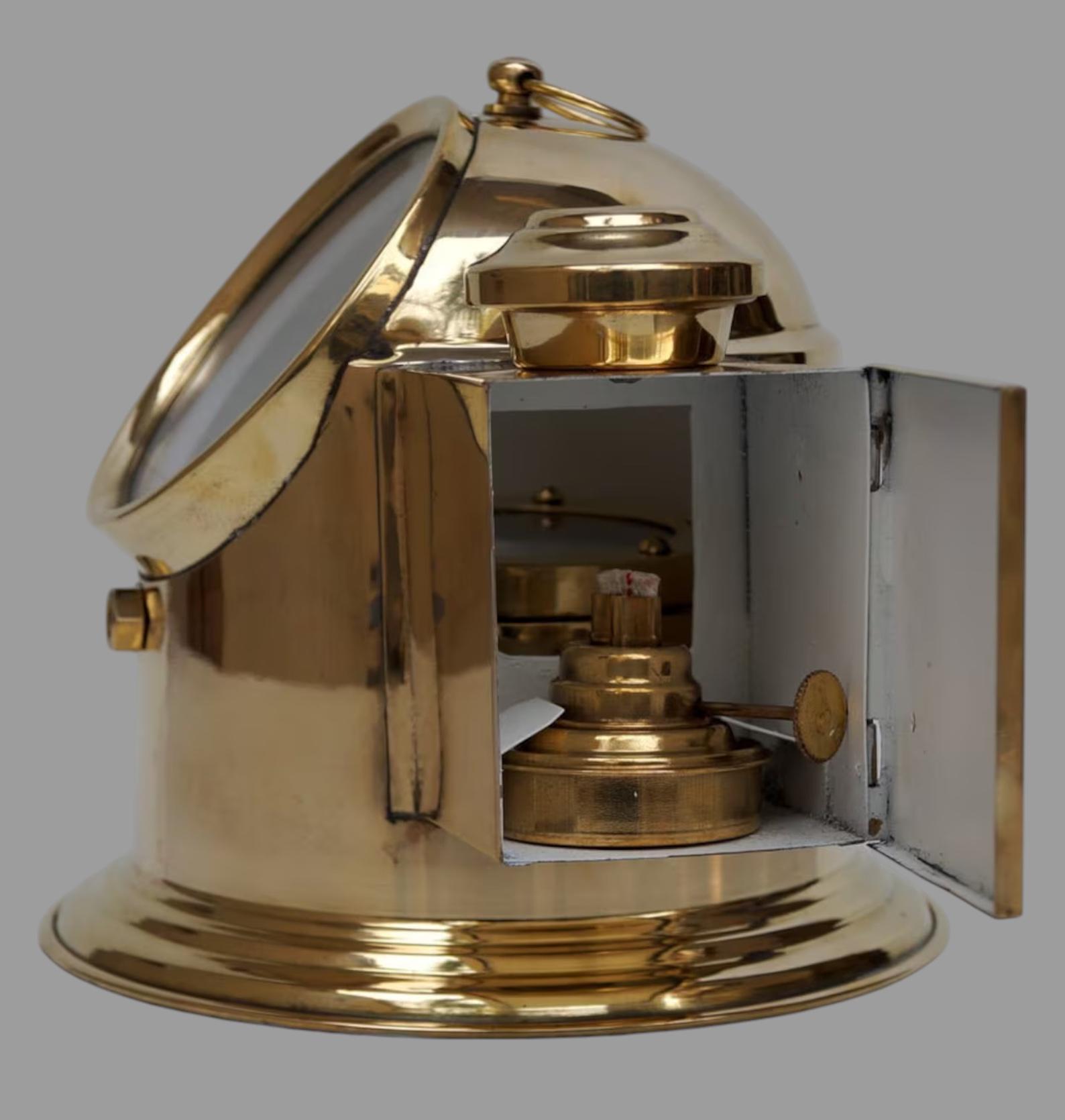 Antique Brass Floating Dial Compass and Lamp. Nautical Maritime Brass ...