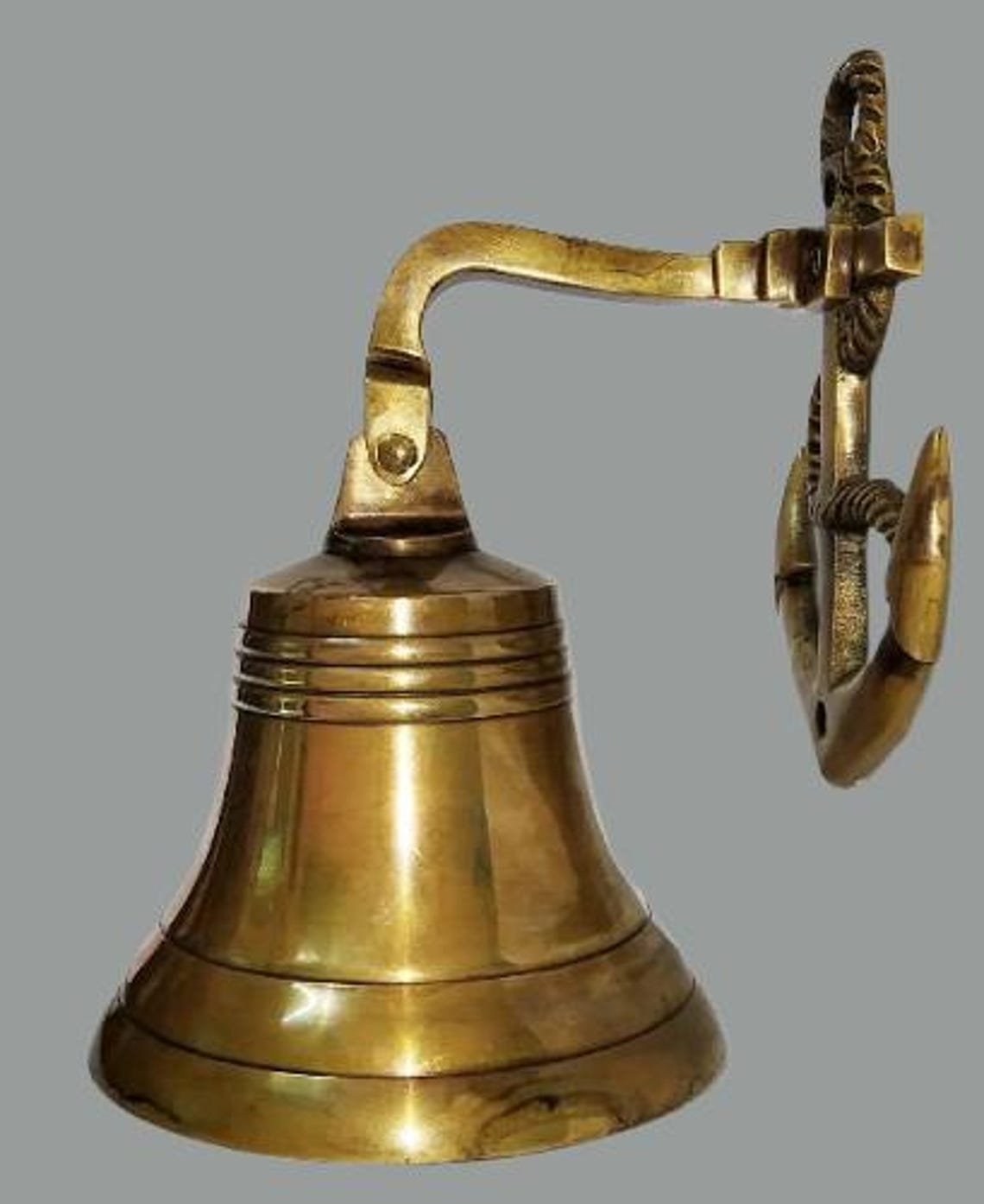 Ships Deck Bell Solid Brass Anchor Ship Bell Nautical Rope Lanyard Pull ...