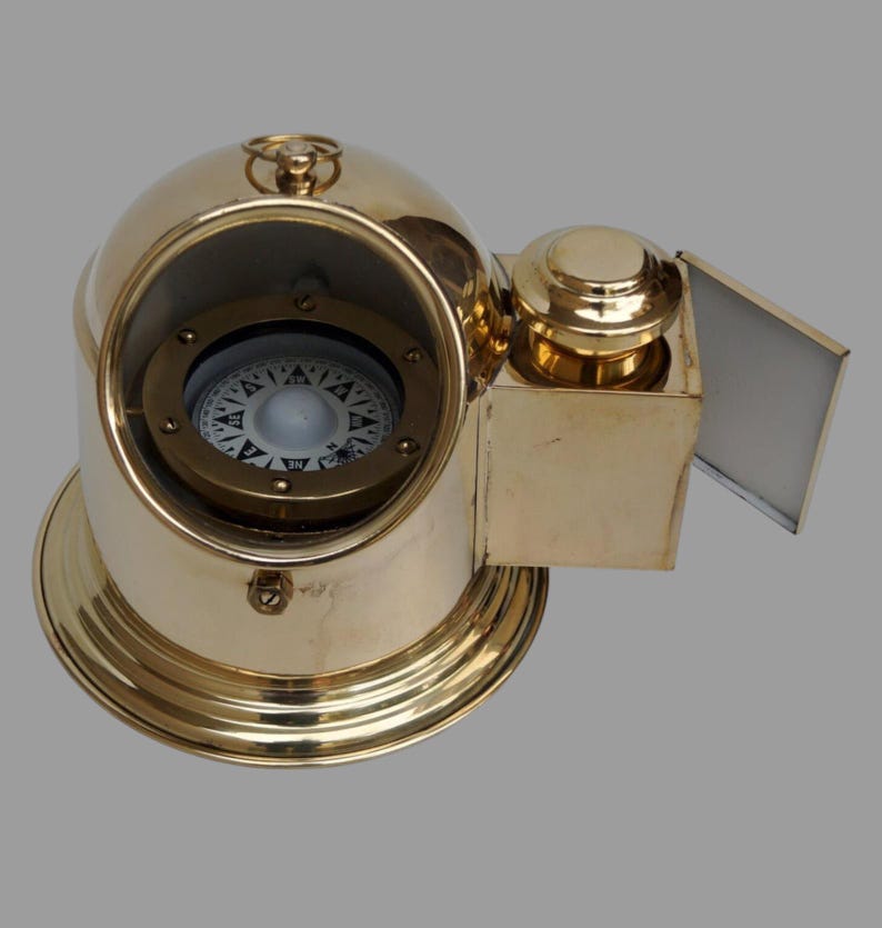 Antique Brass Floating Dial Compass and Lamp. Nautical Maritime Brass ...