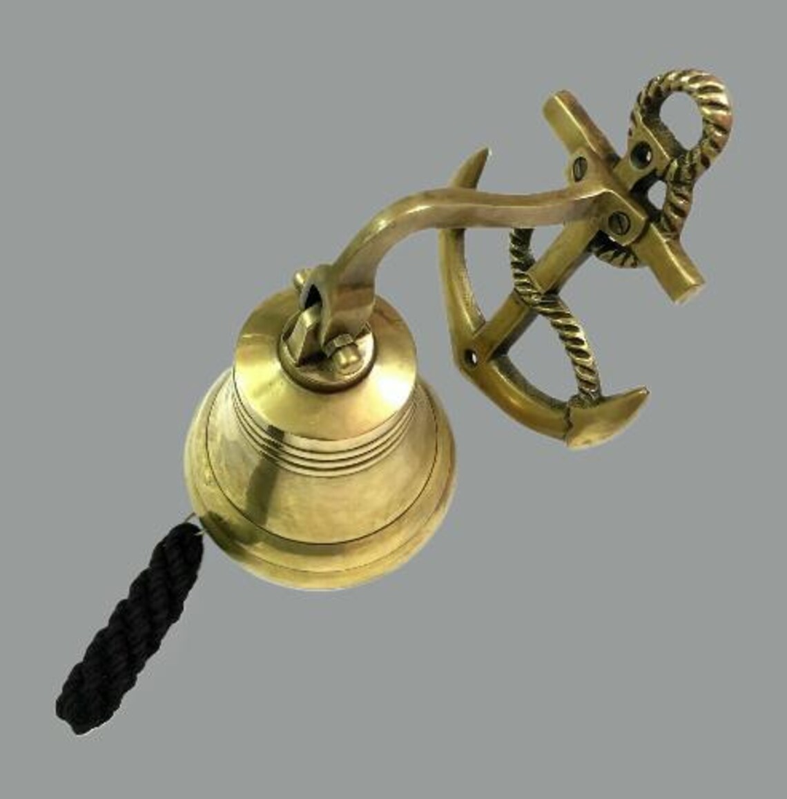 Ships Deck Bell Solid Brass Anchor Ship Bell Nautical Rope Lanyard Pull ...