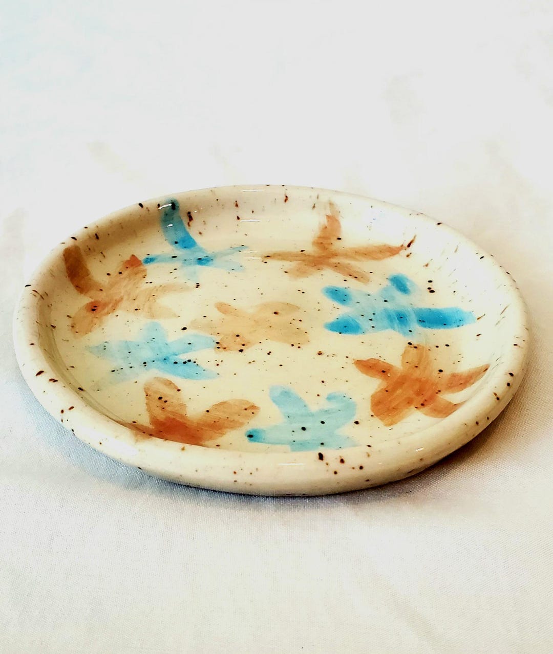 Light Blue & Orange Flower Ceramic Small Plate - Etsy