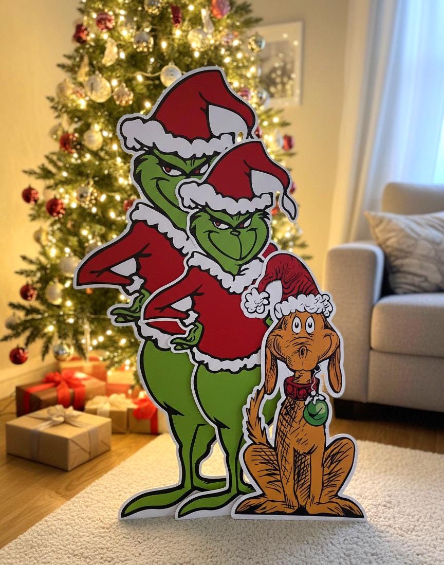 Grinch Holiday Yard Sign, Huge Grinch Christmas Standee, Christmas ...