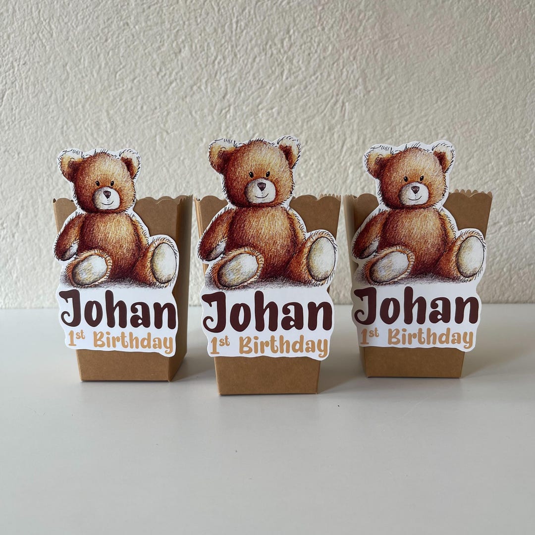 Teddy Bear Birthday Popcorn Box, Custom Bear Candy Box, Bear Baby ...