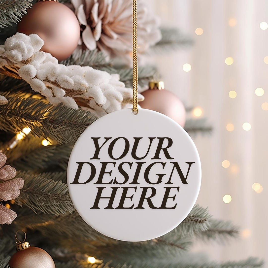 Christmas Mockup Blank White Round Ceramic Christmas Ornament Mockup ...