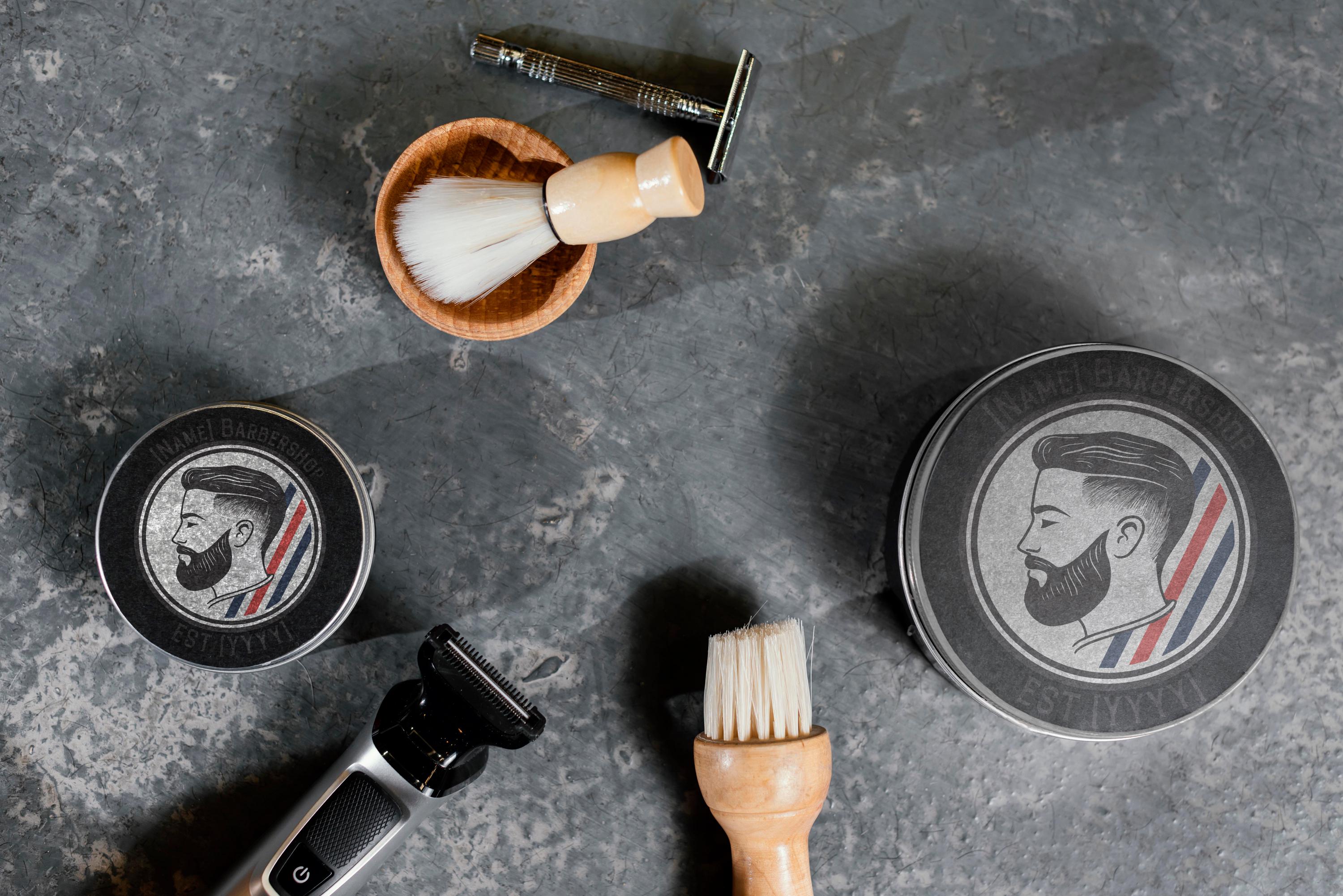 Minimal Barber Shop Logo Template With Barbers Pole - Head Outline Skin ...