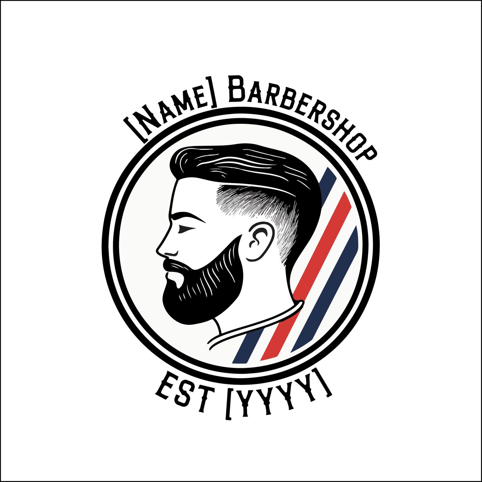 Minimal Barber Shop Logo Template With Barbers Pole - Head Outline Skin ...