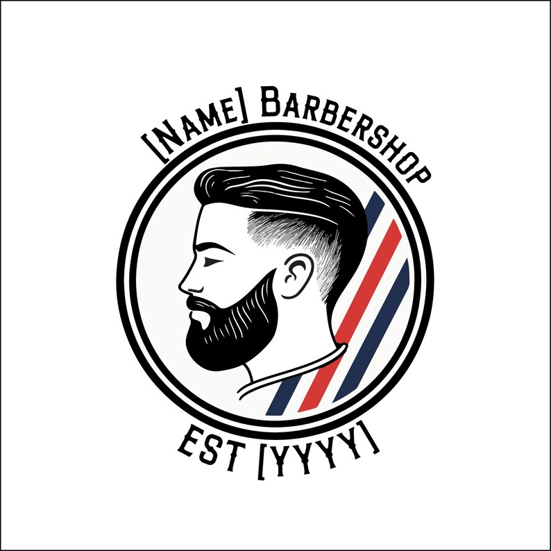 Minimal Barber Shop Logo Template With Barbers Pole - Head Outline Skin ...