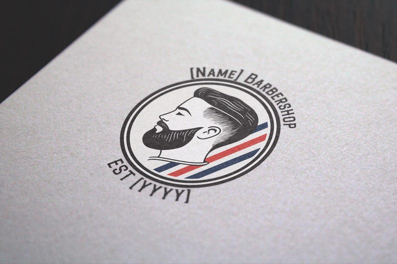 Minimal Barber Shop Logo Template With Barbers Pole - Head Outline Skin ...