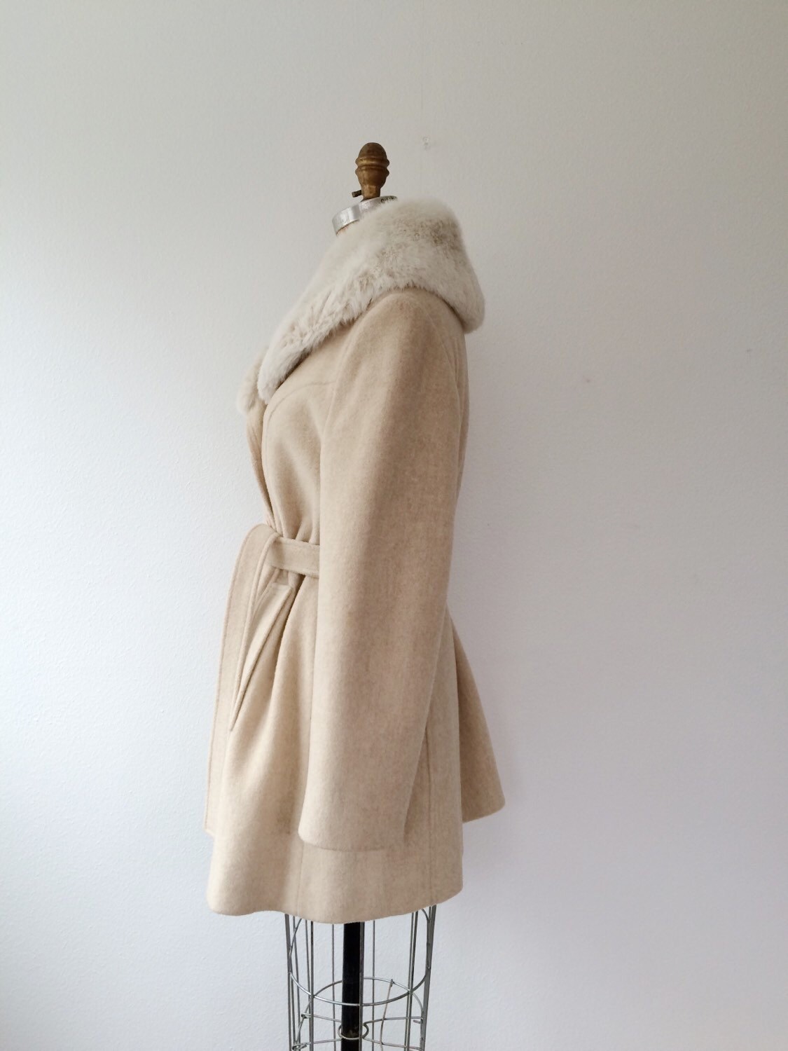 fur collar coat / wool & fur coat / Perfect Measure wrap coat