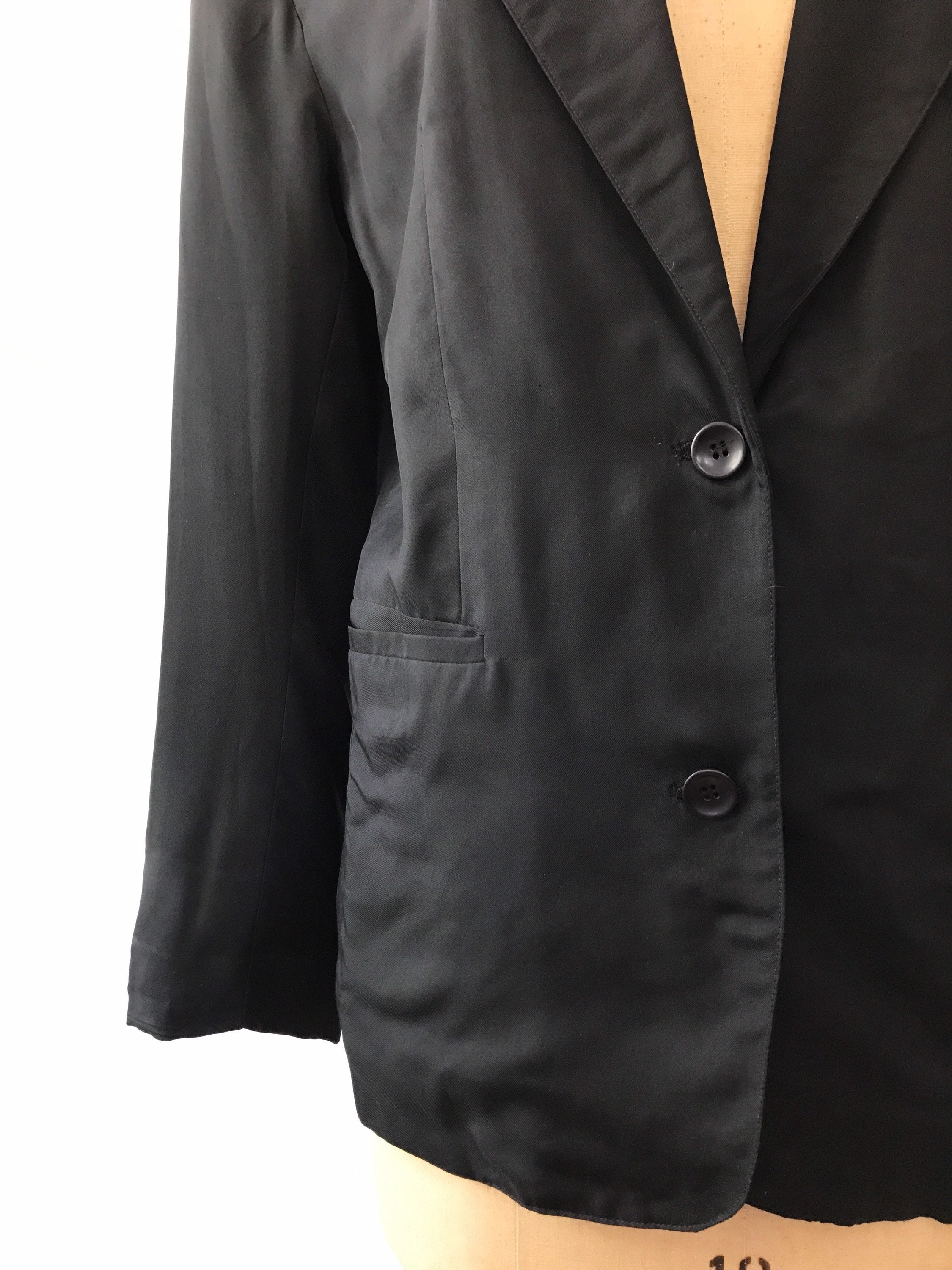 vintage silk Blazer / black blazer / Forenza Silk jacket