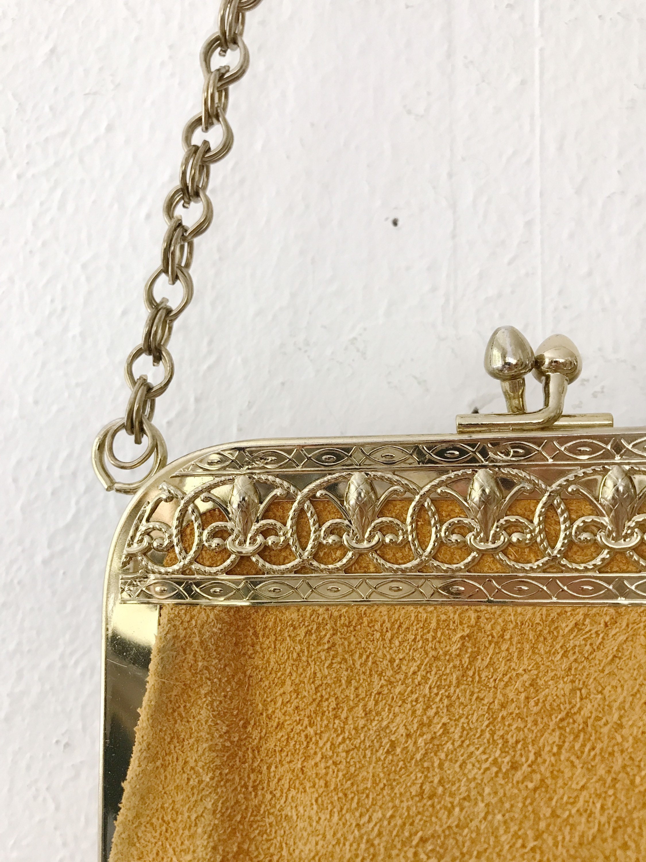 suede evening Bag / 60s handbag / Goldenrod suede purse