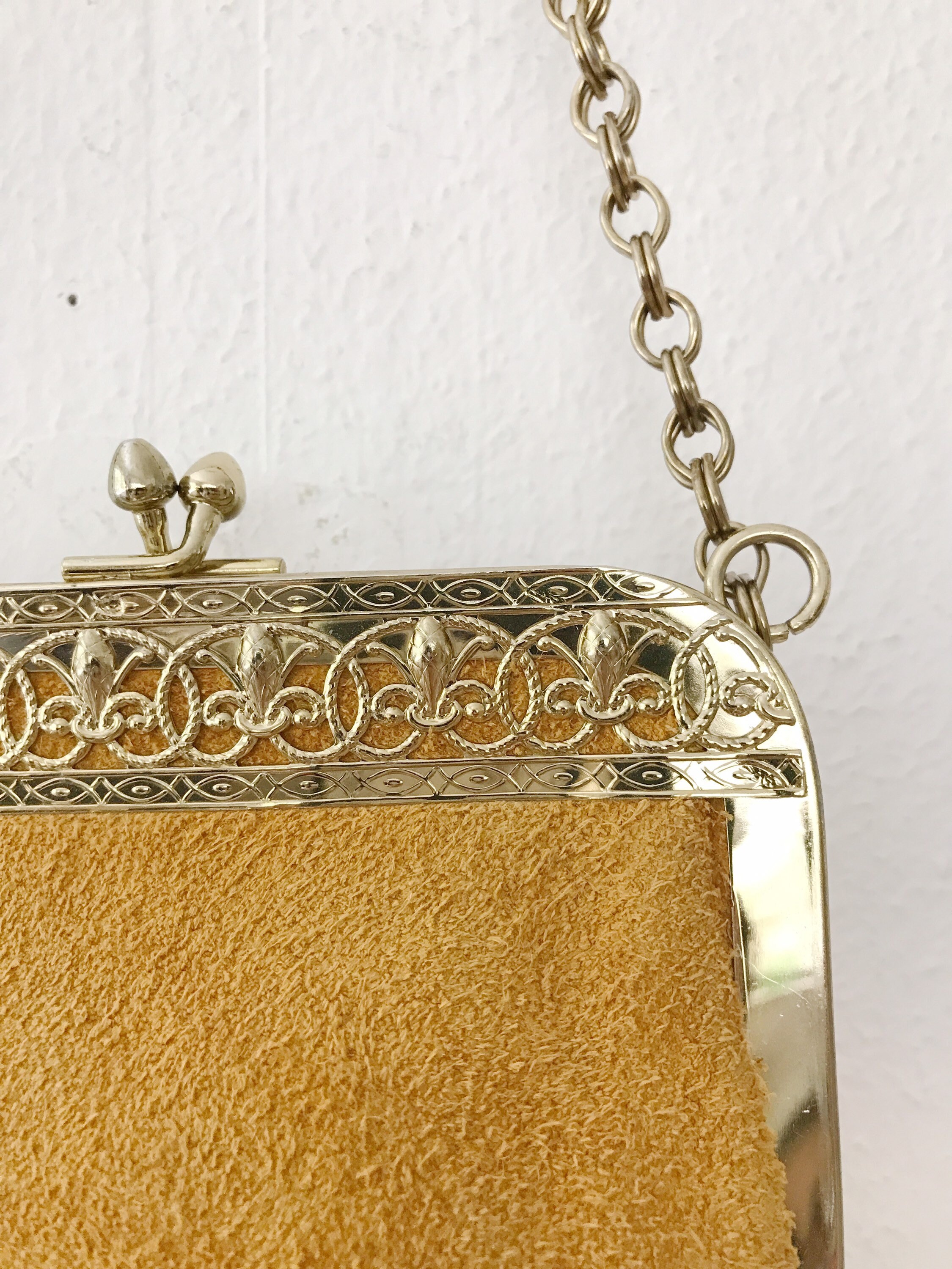 suede evening Bag / 60s handbag / Goldenrod suede purse