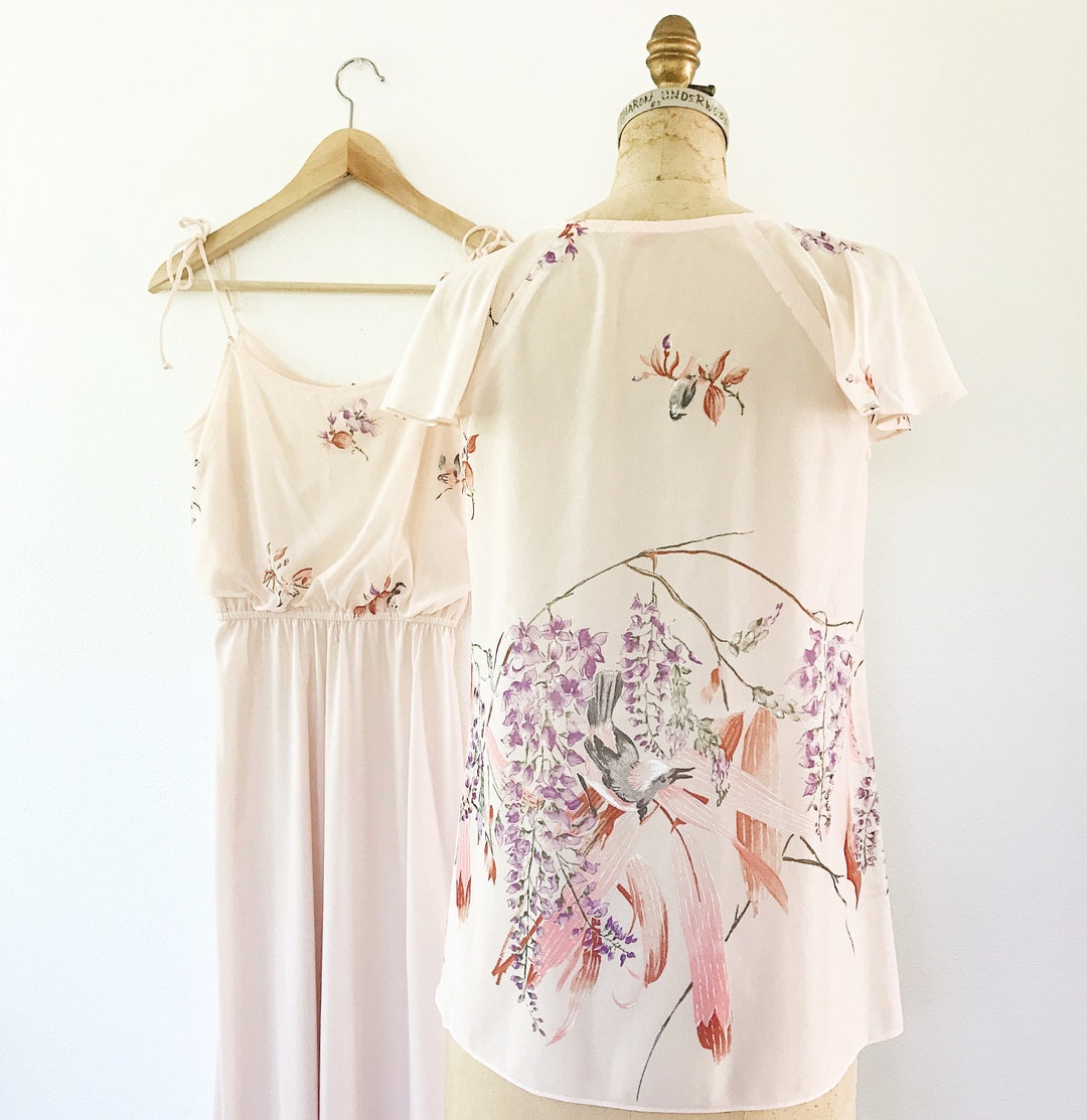 70s Vintage Dress / 70s Sundress / Bird & Wisteria Maxi Dress - Etsy