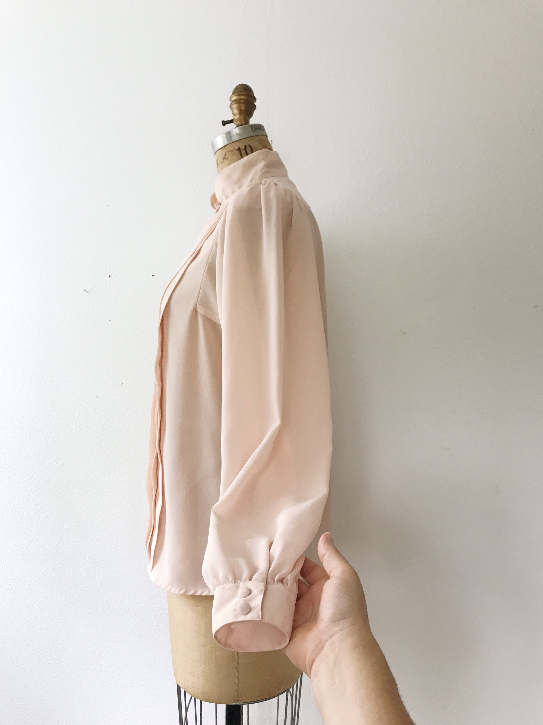 vintage pleated blouse / 70s peach blouse / Sheer pleated peach blouse